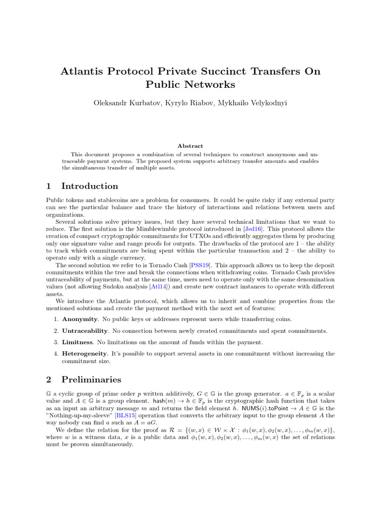 Atlantis Protocol: Private Asset Transfers | PDF | Cash | Cryptography
