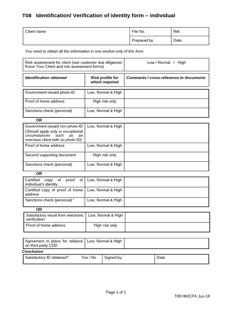 T08 Identification Form - Individual | PDF