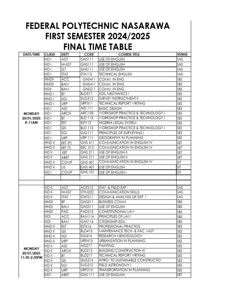 Final Timet Able 2025 Pdf