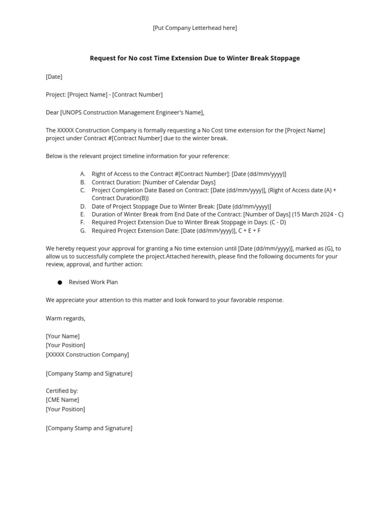 Request For Time Extension Due To Winter Break Stoppage - Project ...