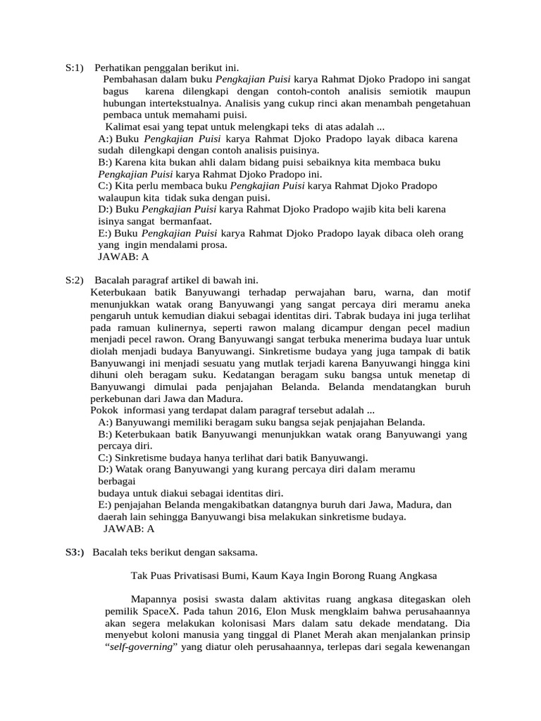 Usp Soal Pilgan 2024 Bin-22-2-24 | PDF