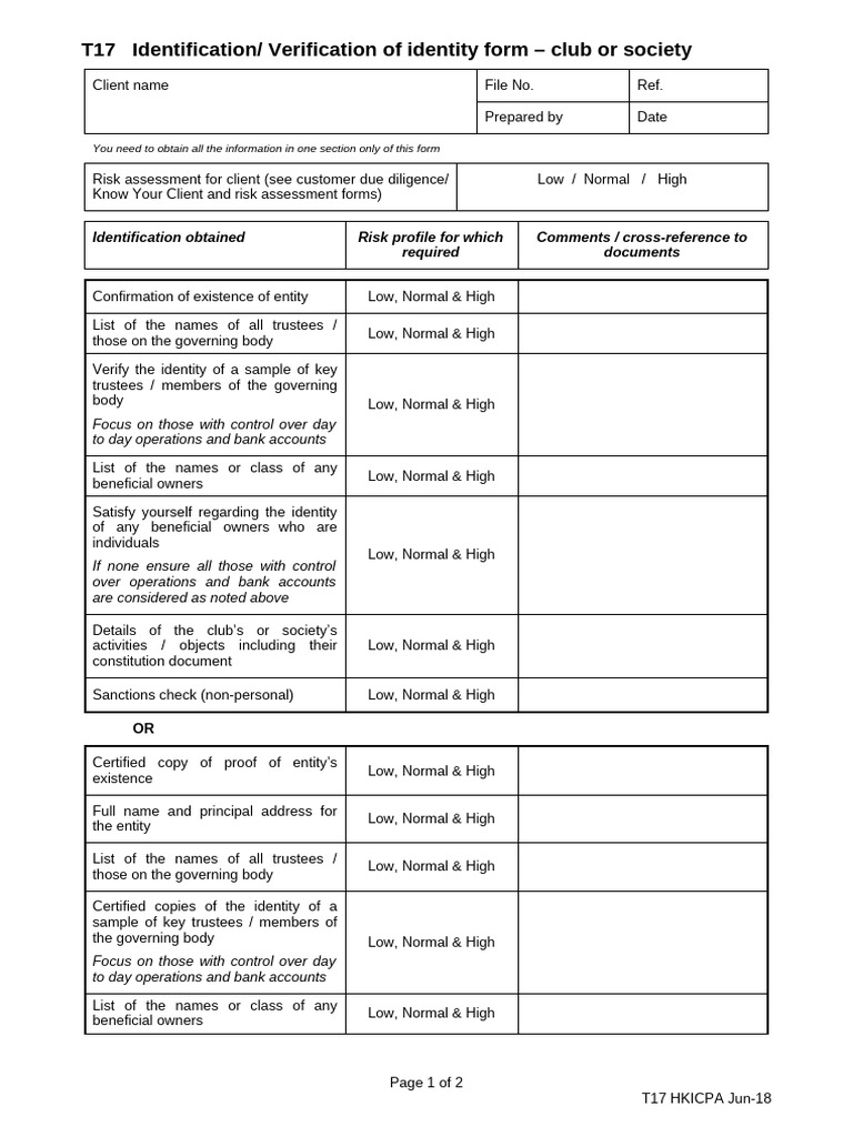 T17 Identification Form - Club or Society | PDF