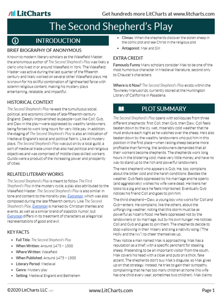 The Second Shepherds Play LitChart | PDF | Nativity Of Jesus | Jesus