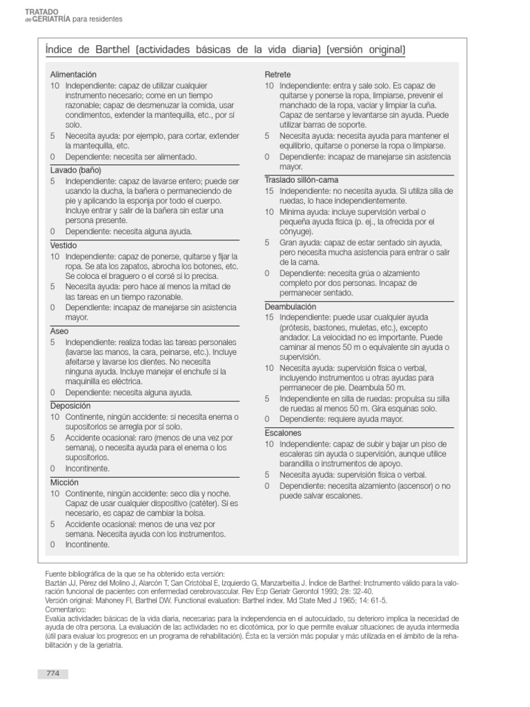 Índice de Barthel Versión Original | PDF