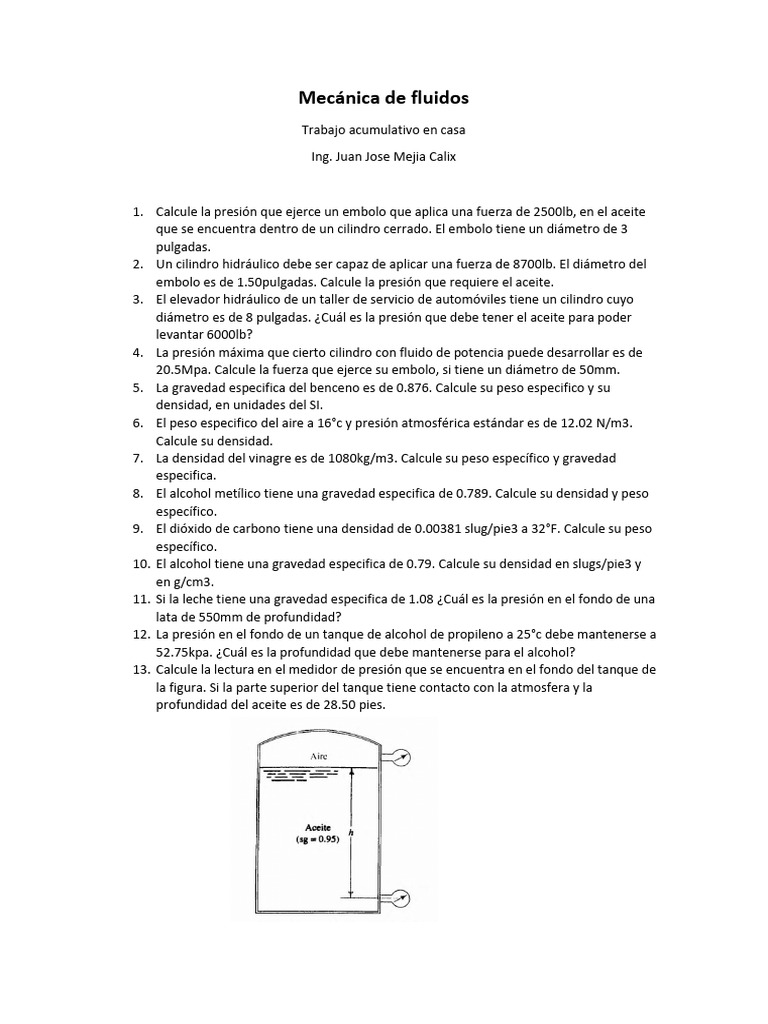 Mec%C3%A1nica de Fluidos Ejercicos de Trabajo 1 Parcial | PDF
