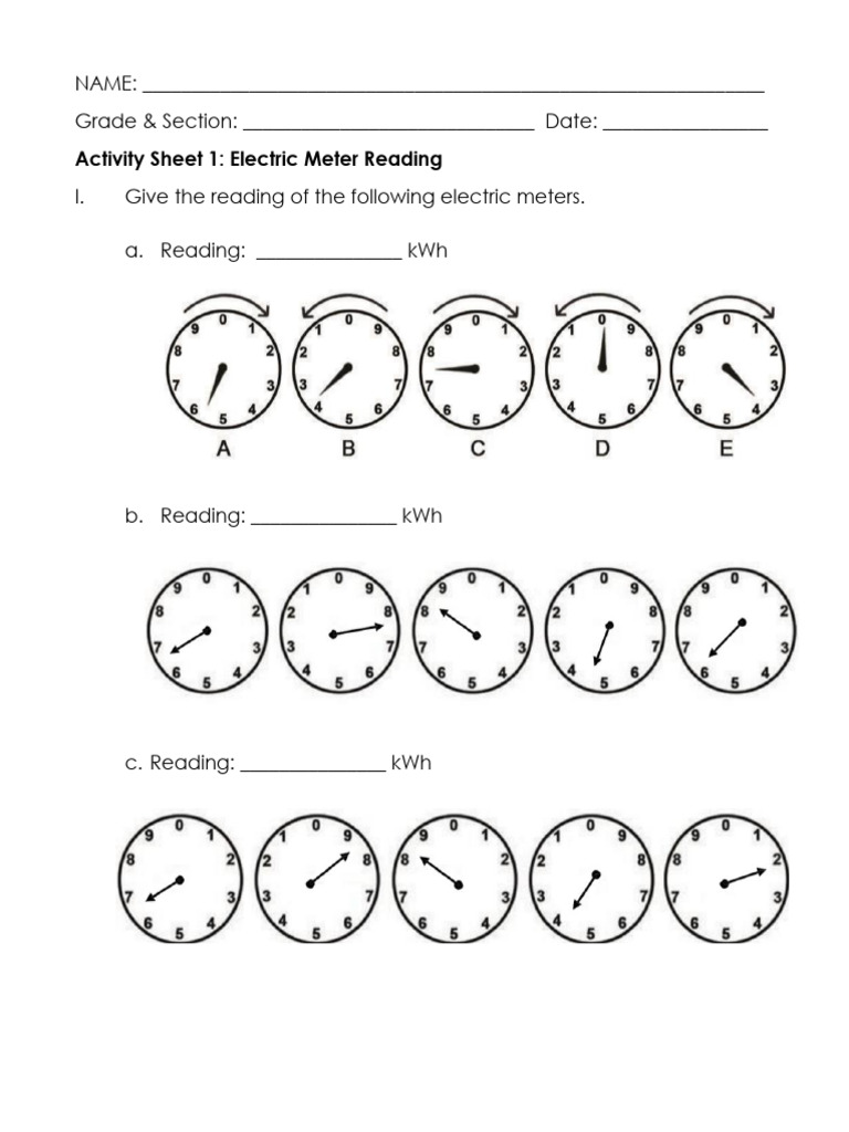 Savannah Segovia - Activity Sheet 1_Electric Meter Reading | PDF