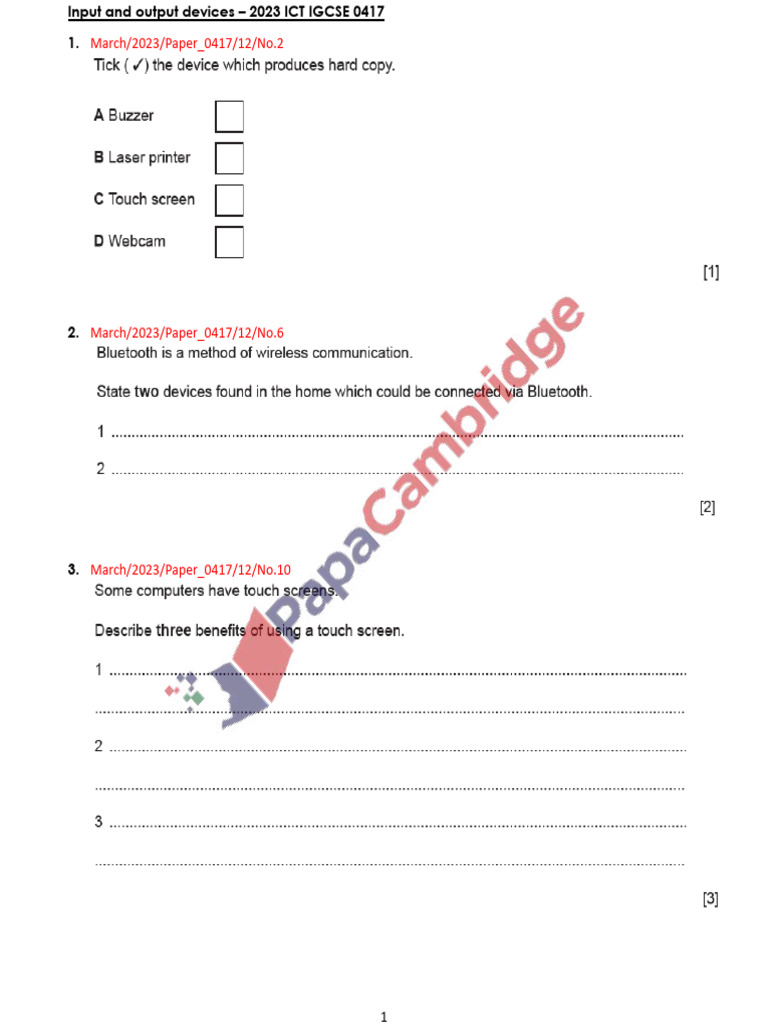 2023 Input and Output Devices IGCSE ICT 0417 | PDF