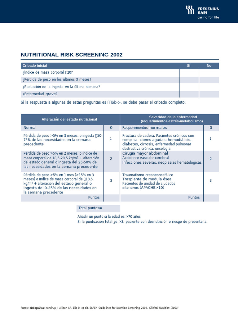 NRS 2002 | PDF | Pérdida de peso | Trasplante de células madre ...