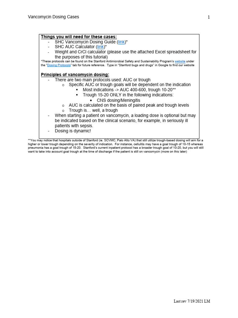 Vancomycin Dosing Protocols and Cases | PDF | Dose (Biochemistry ...