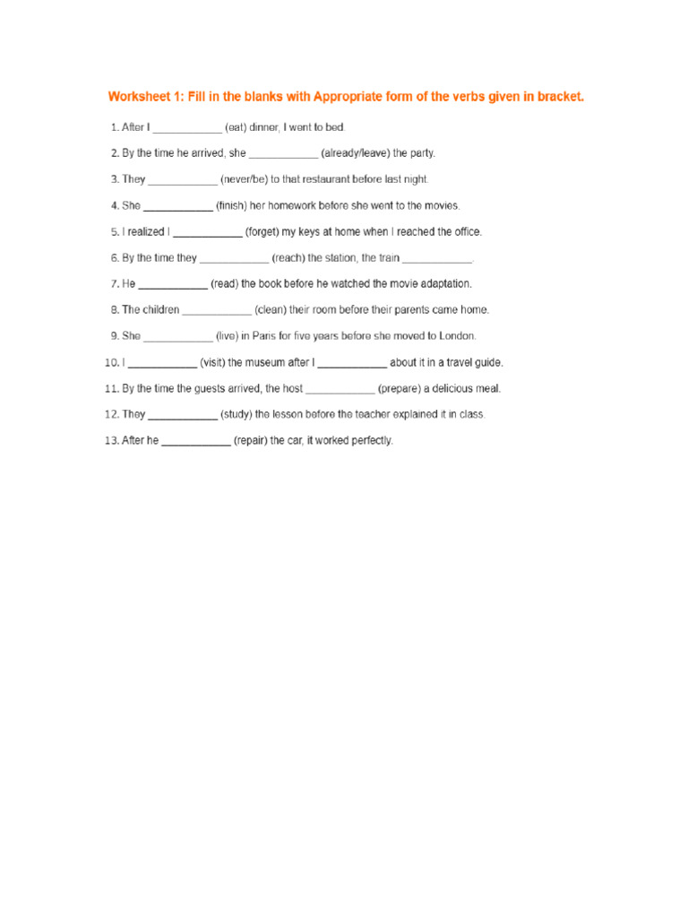 Past Perfect Extra Activities 2 | PDF