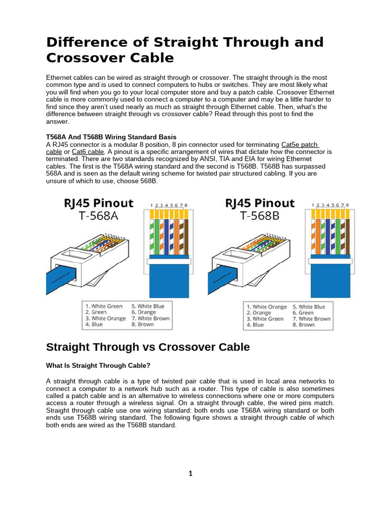 Straight Through and Crossover Cable | PDF | Computer Engineering ...
