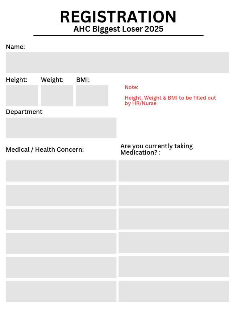 AHC Biggest Loser 2025 Registration Form | PDF