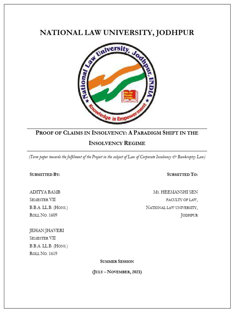_IBC Project | PDF | Bankruptcy | Insolvency