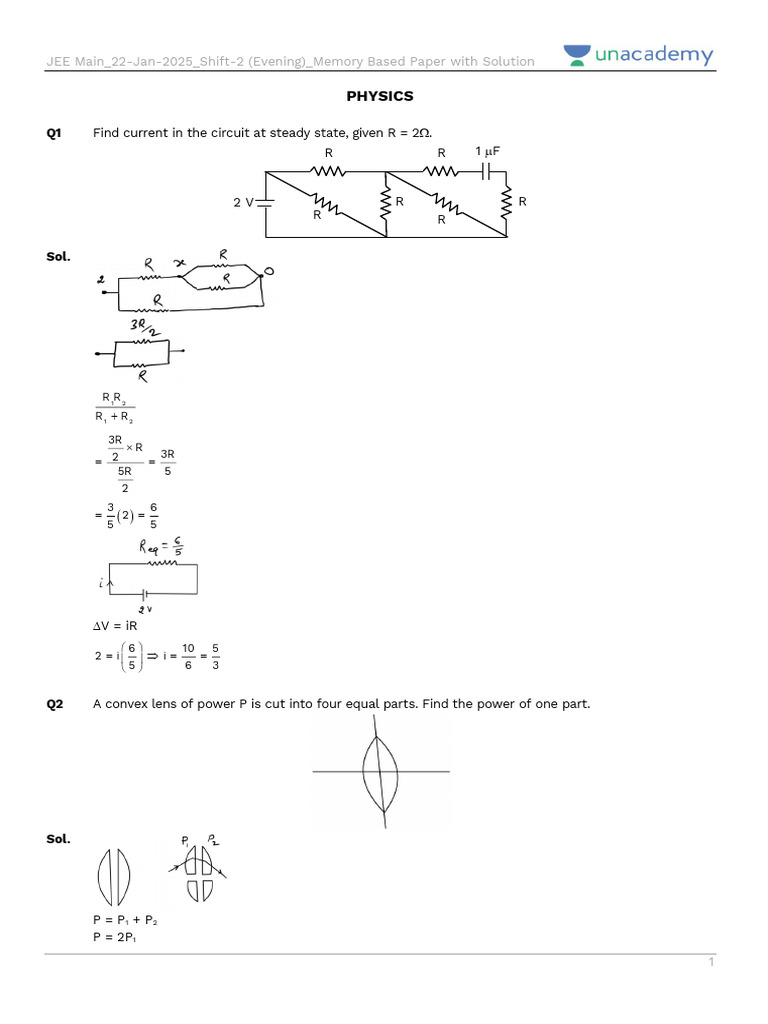 Physics - JEE Main - 22-Jan-2025 - Shift-2 - FC | PDF | Electronvolt | Electron