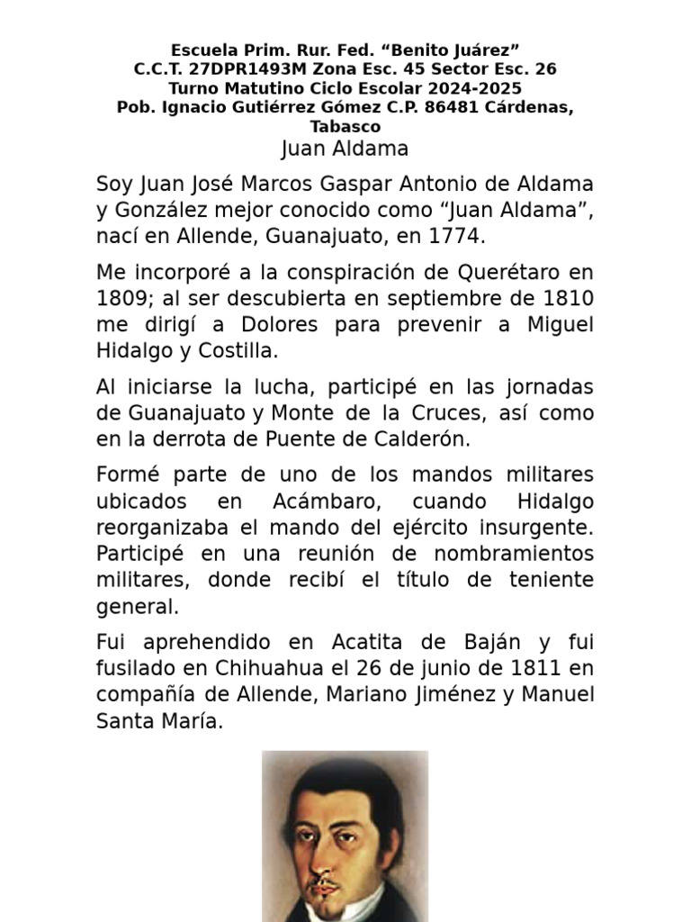 Juan Aldama: Héroe Insurgente Mexicano | PDF