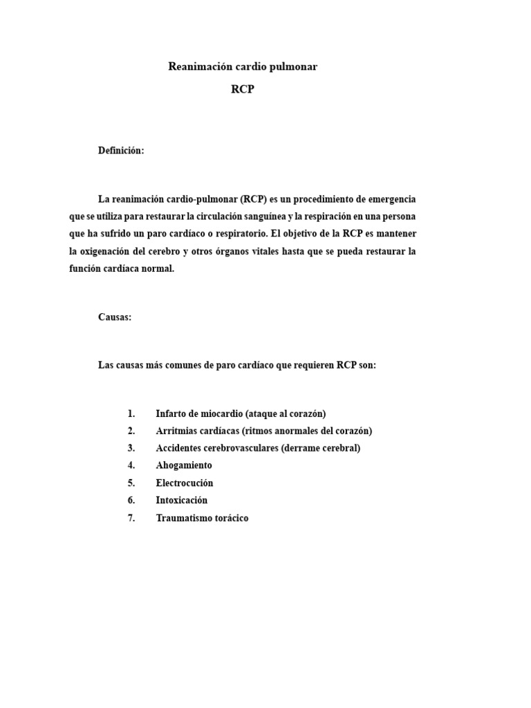 Guía de RCP: Técnica y Causas | PDF