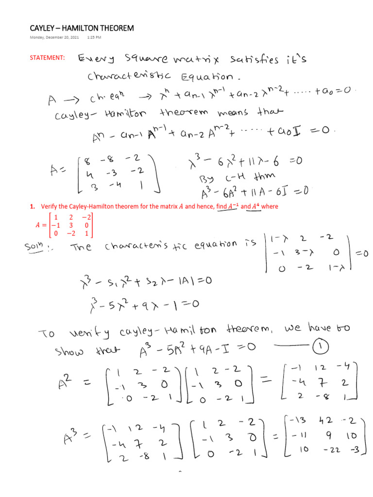 3.Cayley – Hamilton Theorem | PDF