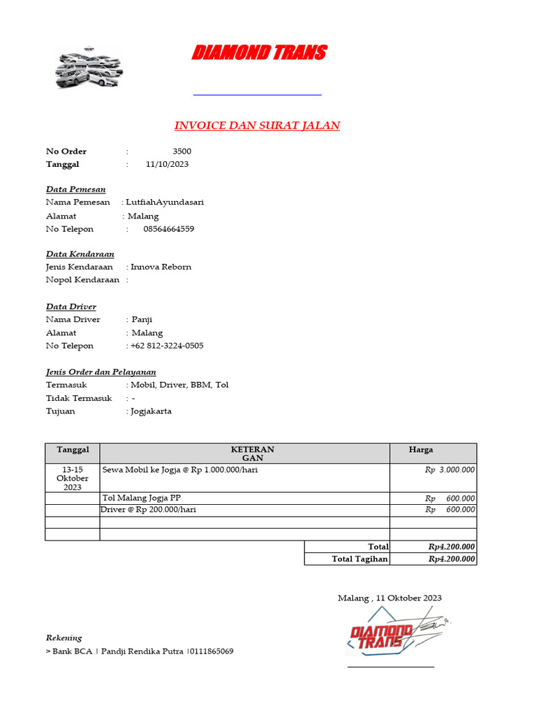 Nota Sewa Mobil Jogja | PDF