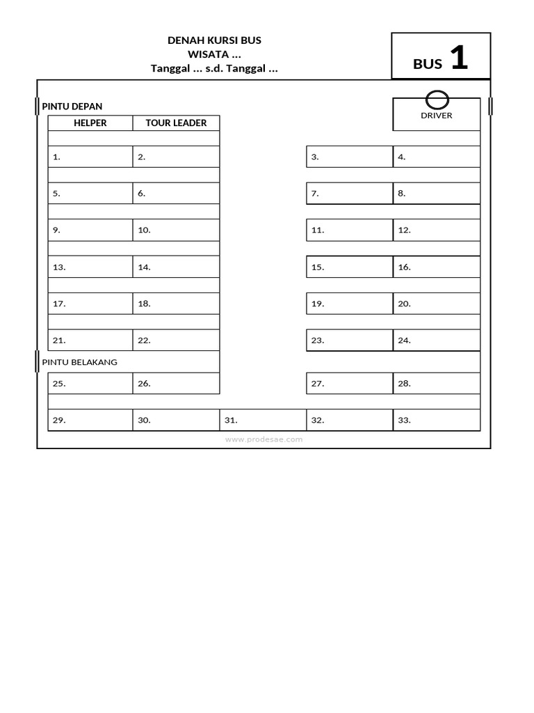 Denah Kursi Bus Medium 33 Kursi File Word | PDF