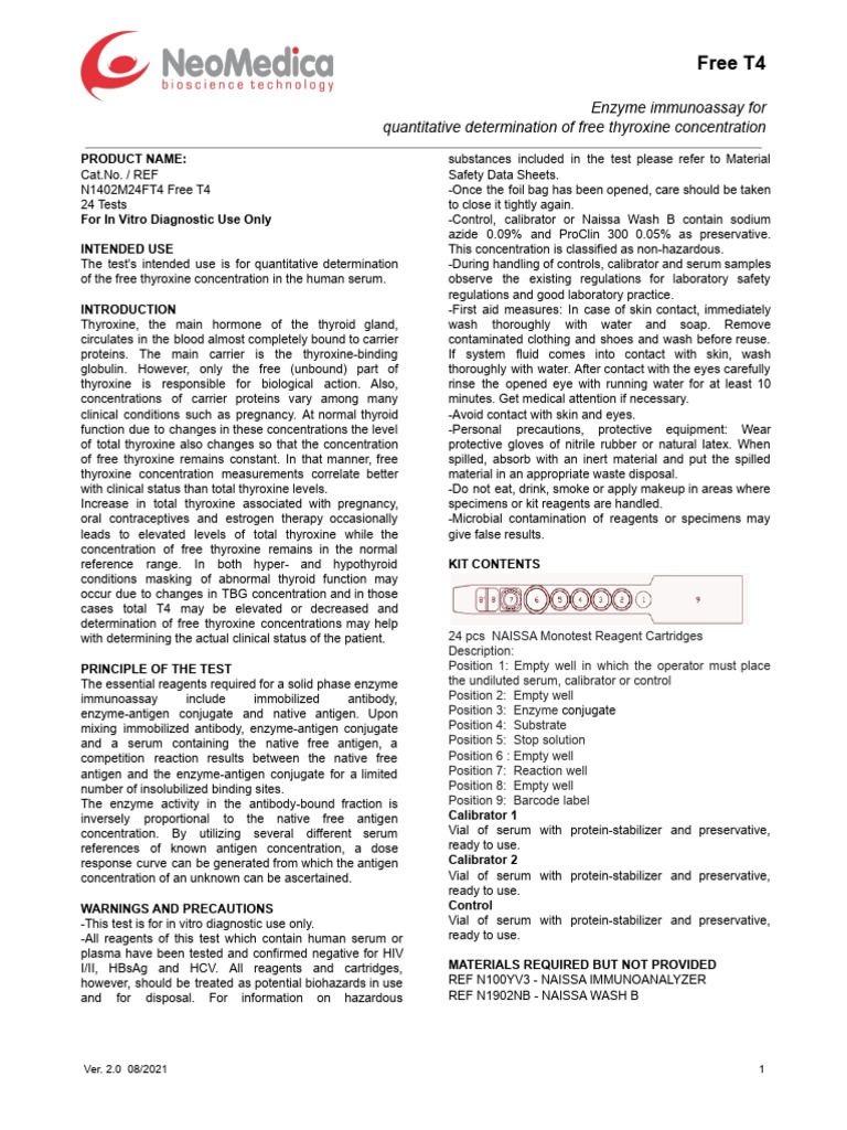 IFU v.2.0 Free T4 | PDF | Elisa | Immunoassay