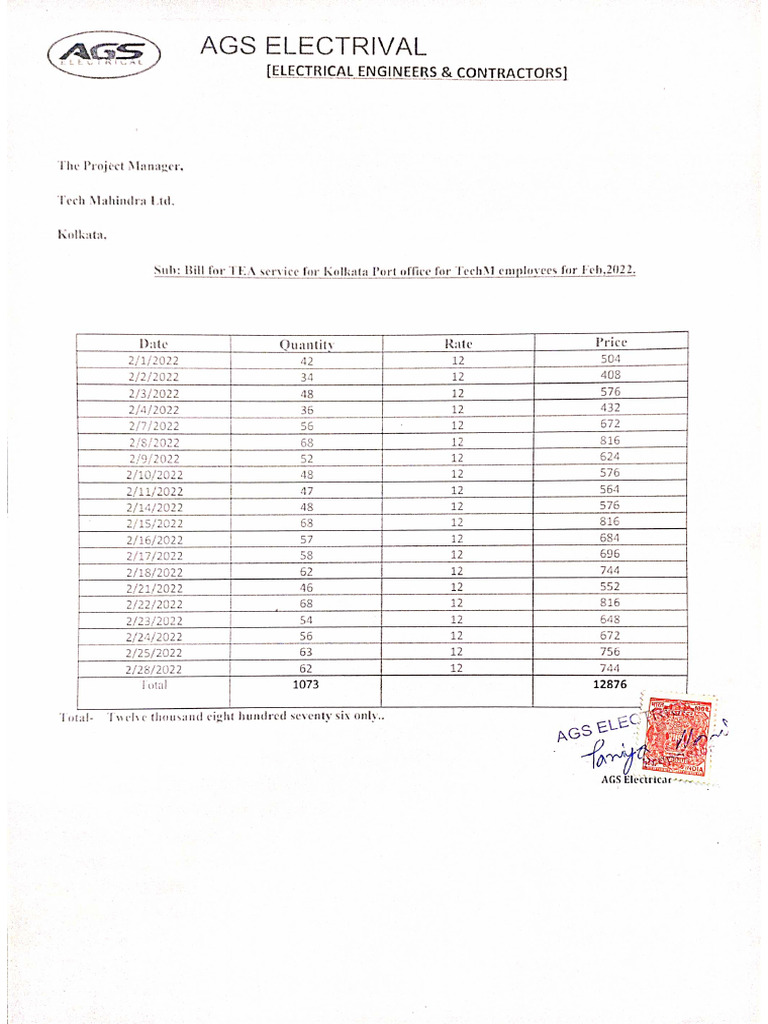 Tea Bill - Feb22 | PDF