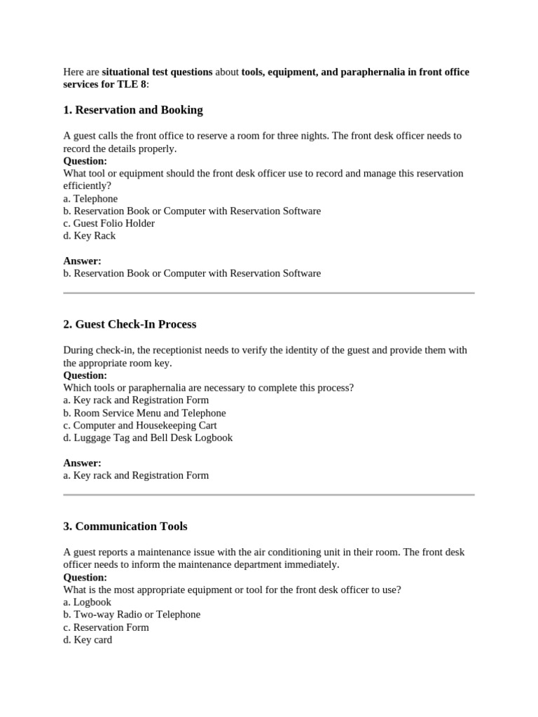 Here Are Situational Test Questions About Tools | PDF