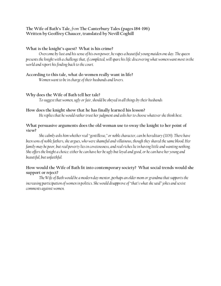 Wife of Bath Discussion Questions | PDF