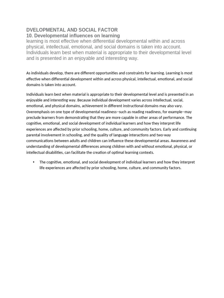 Developmental Factors in Learning | PDF