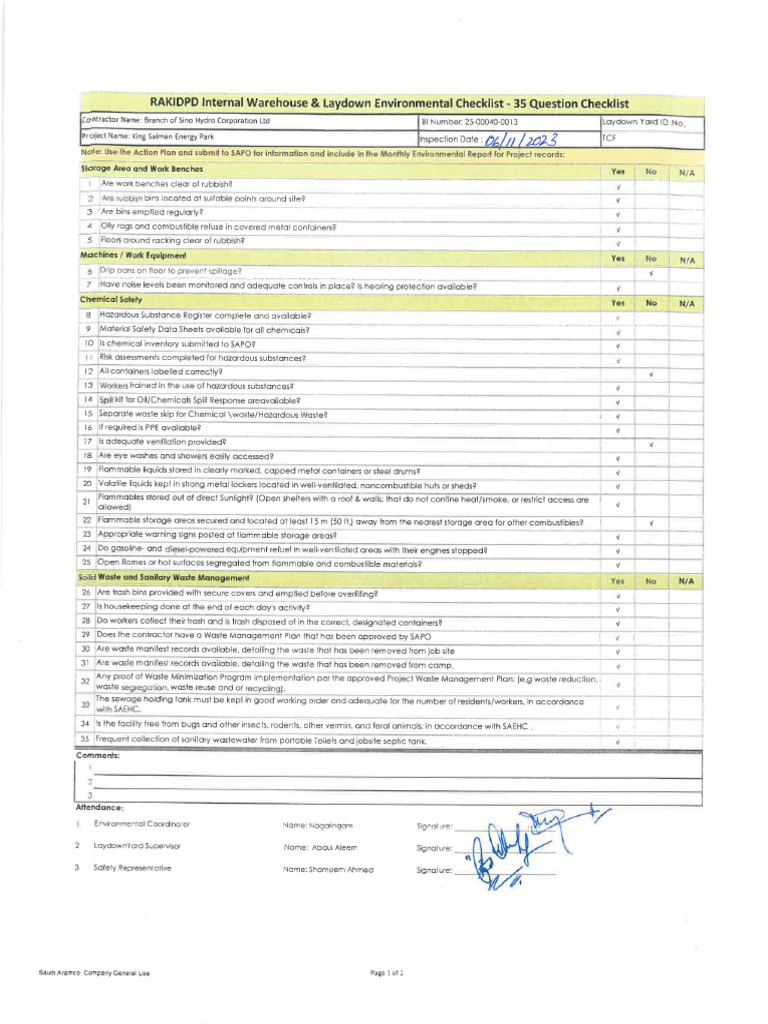 Env-F036 Internal Warehouse Laydown Environmental Checklist | PDF