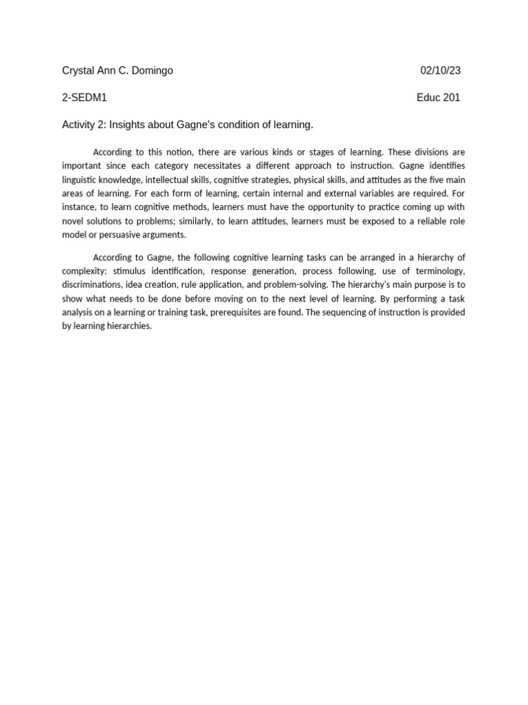 Educ 201 - 2-Sedm1 - Domingo - Activity2 | PDF