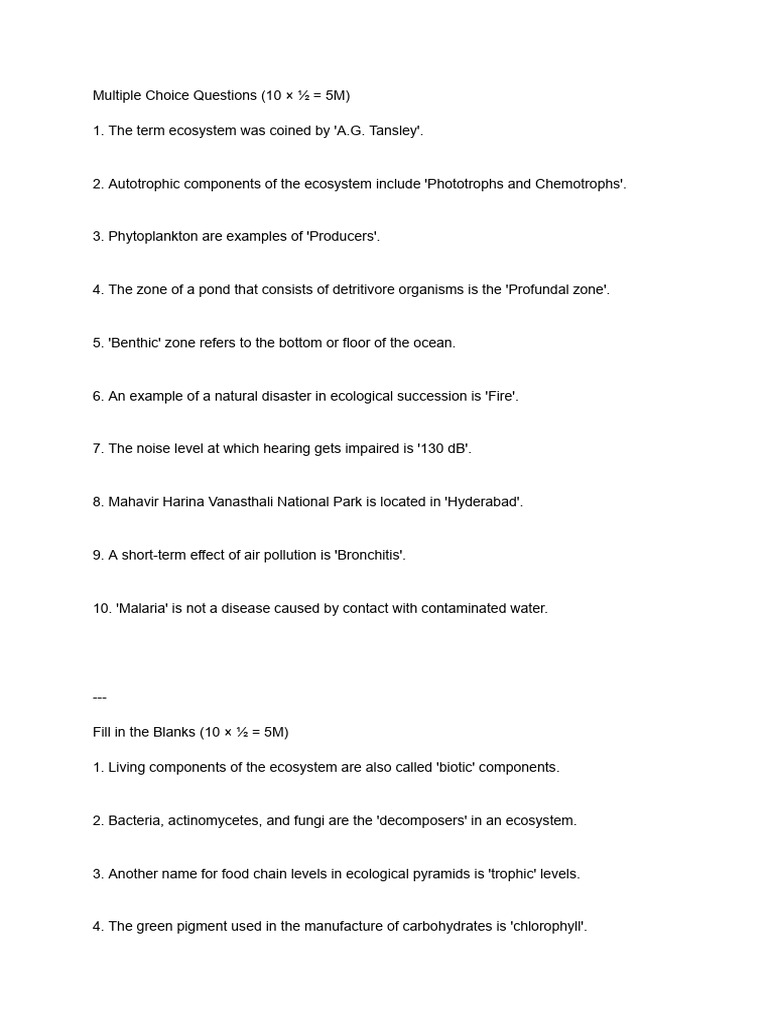 Ecosystem Concepts and Dynamics Quiz | PDF | Ecosystem | Food Web