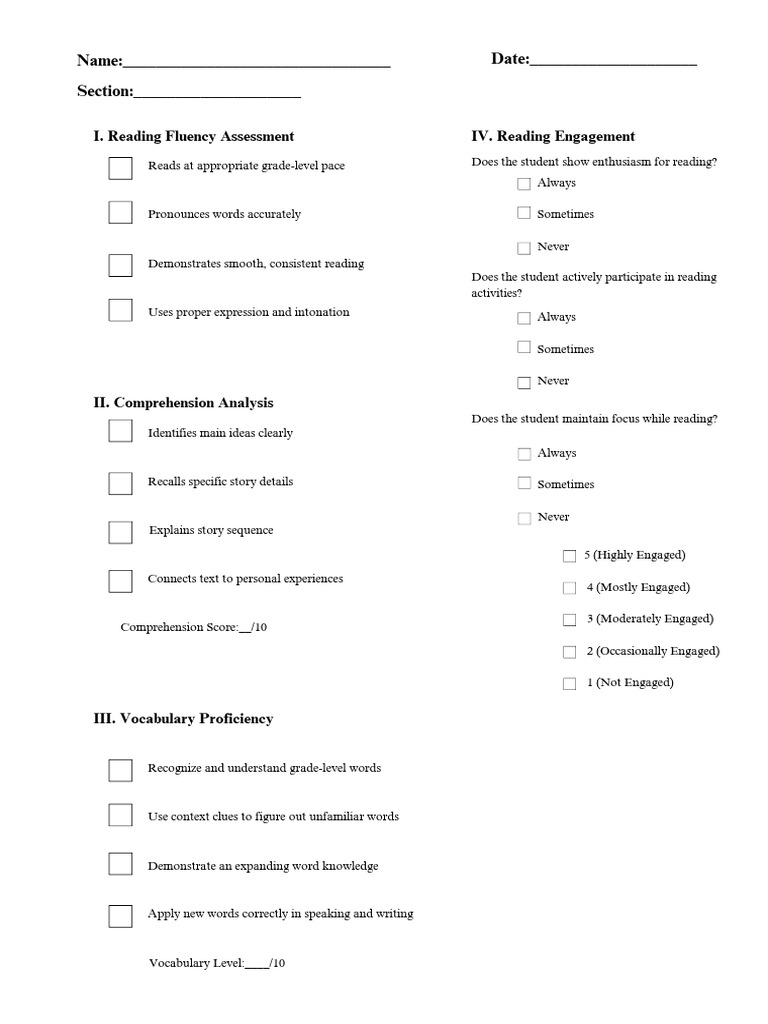 5th Grade Reading Skills Teacher Evaluation Checklist #### ? Teache ...
