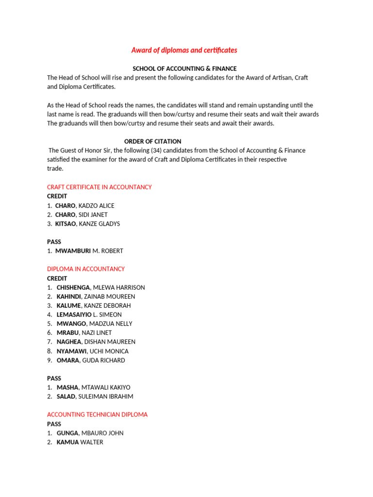 Diploma and Certificate Awards Ceremony | PDF