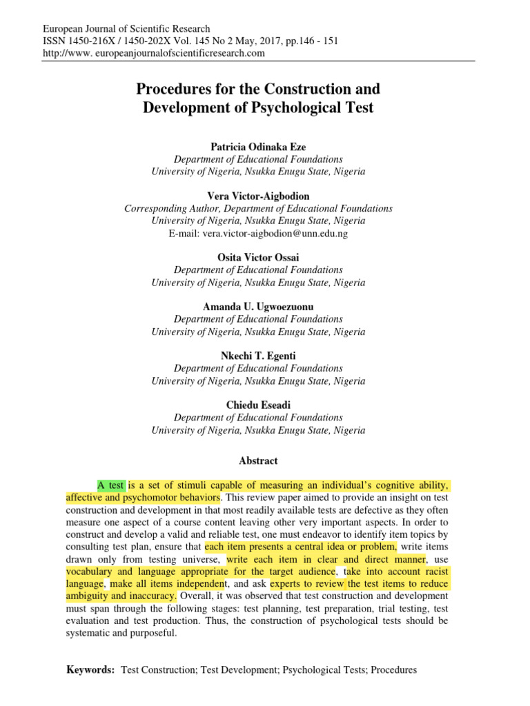 Test construction | PDF | Validity (Statistics) | Standardized Tests