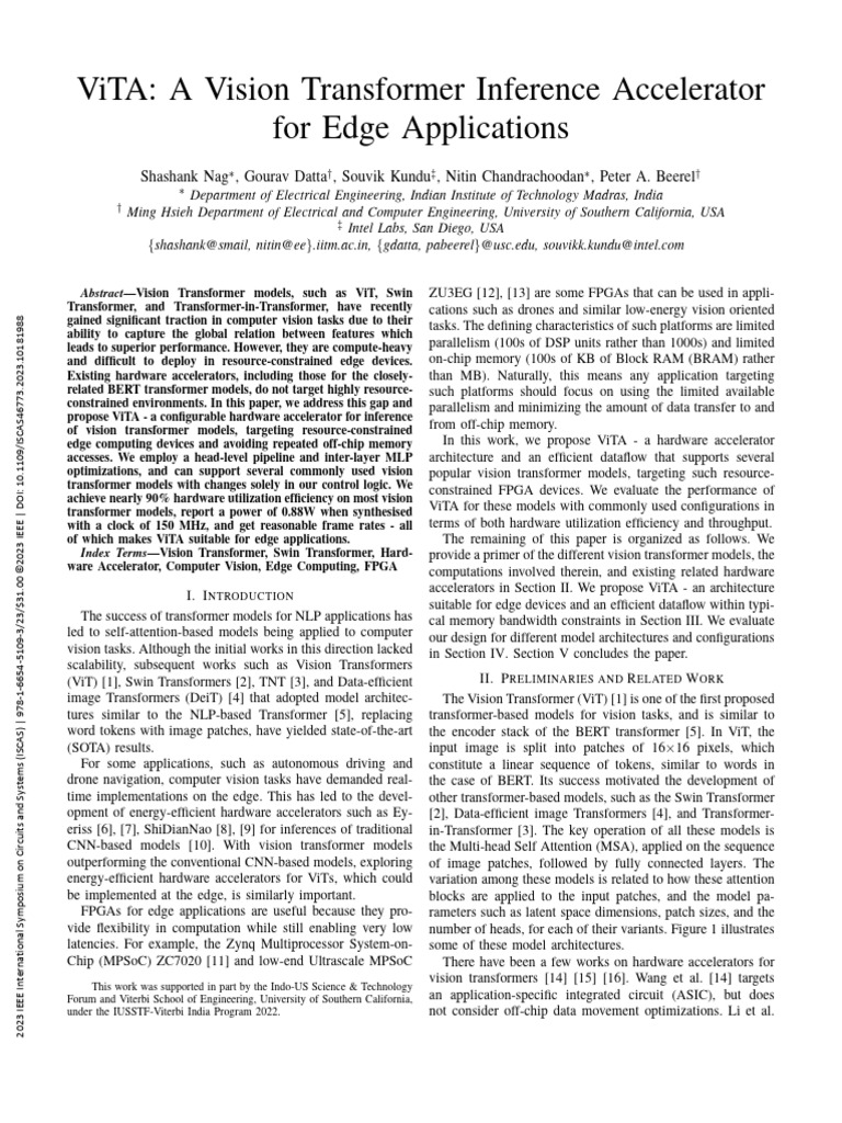 ViTA A Vision Transformer Inference Accelerator For Edge Applications | PDF | Computer Hardware ...