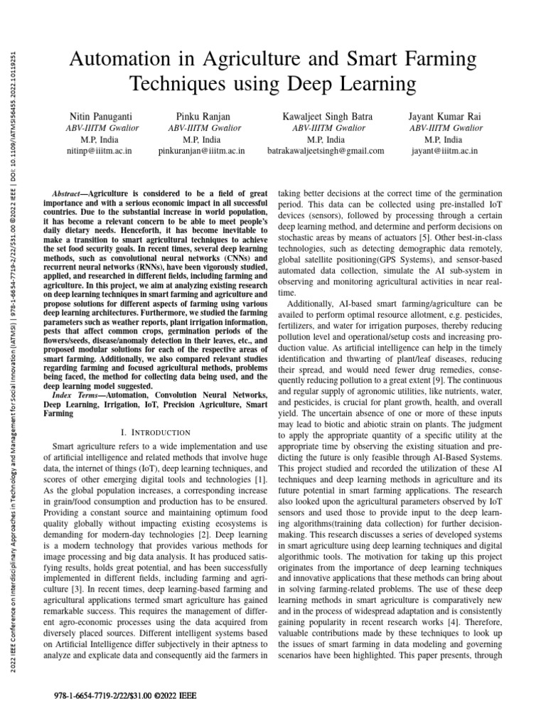 Automation in Agriculture and Smart Farming Techniques Using Deep ...