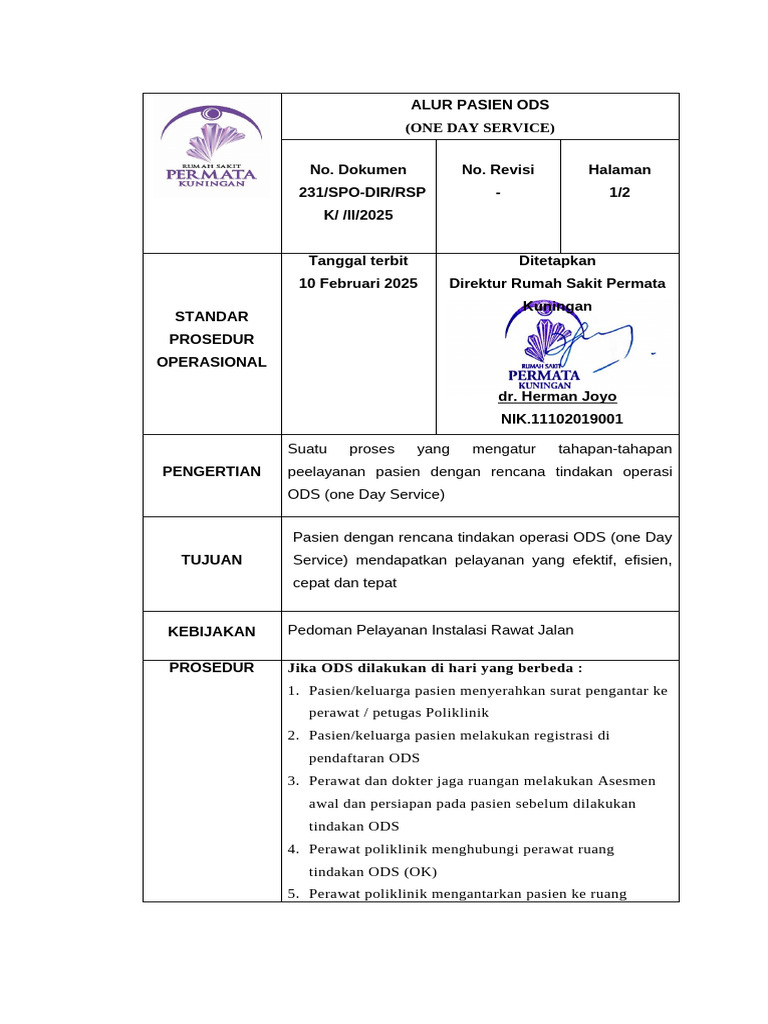 Spo Alur Pasien Ods | PDF