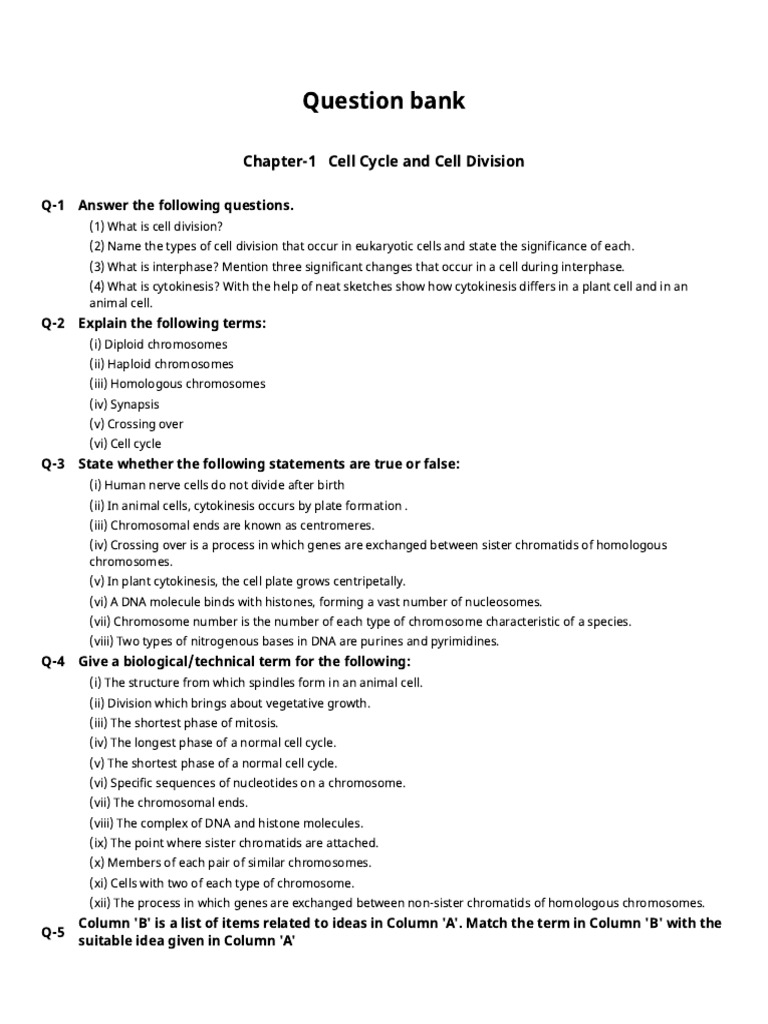Question Bank-Biology Class-10, Yoga and Ignou BSKG 181 Assignment ...