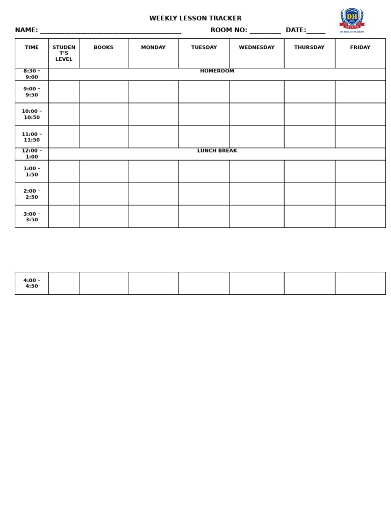 Weekly Lesson Tracker Pdf