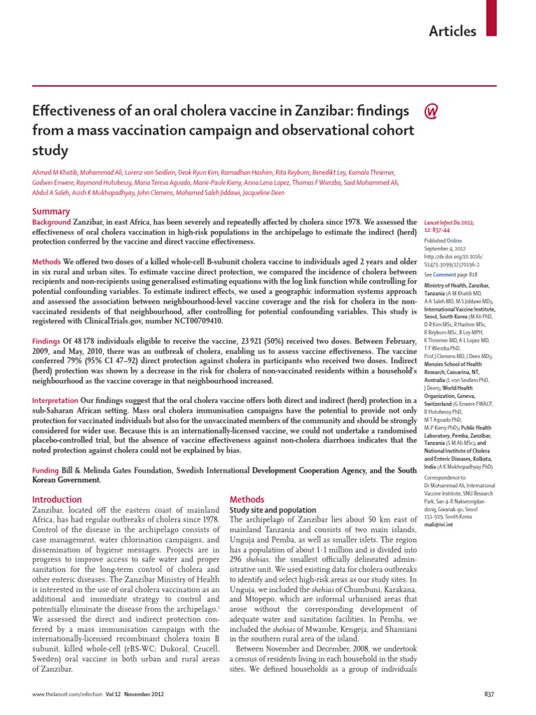 Effectiveness of Oral Cholera Vaccine | PDF | Cholera | Public Health