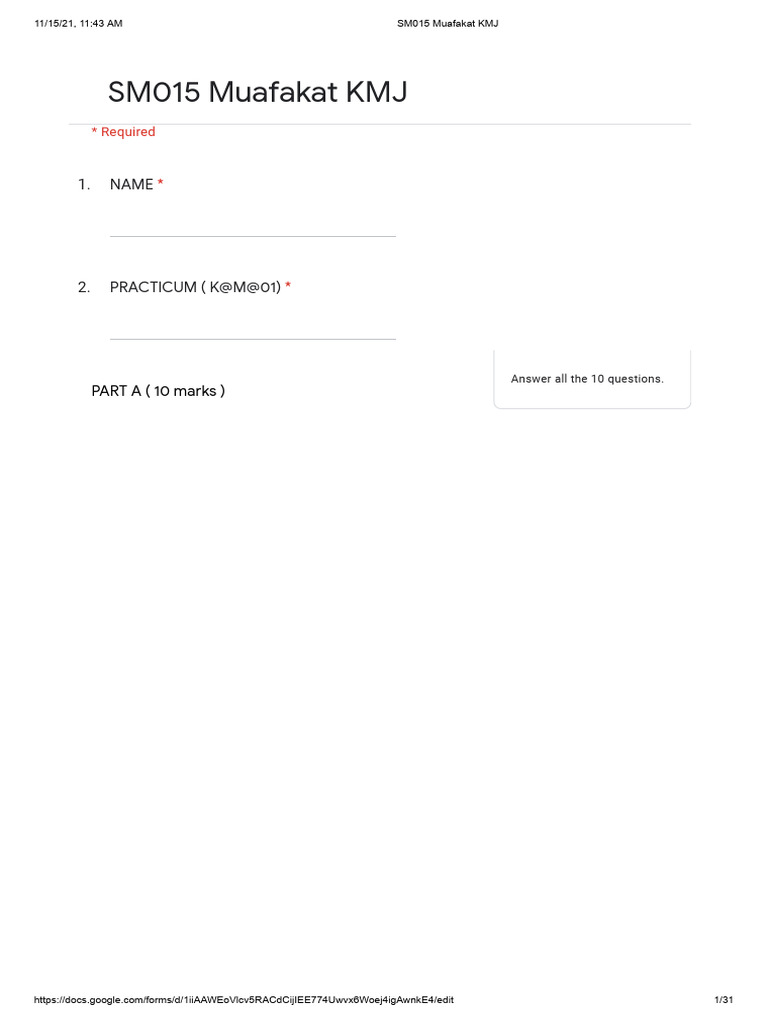 SM015 Muafakat KMJ - Google Forms | PDF