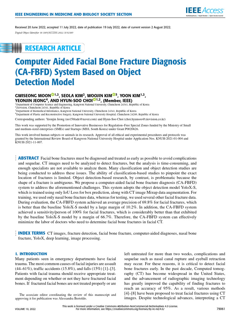 Computer Aided Facial Bone Fracture Diagnosis CA-FBFD System Based On Object Detection Model ...