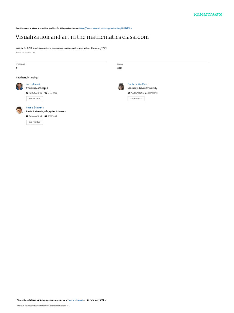 Visualization and Art in The Mathematics Classroom | PDF | Mathematics ...