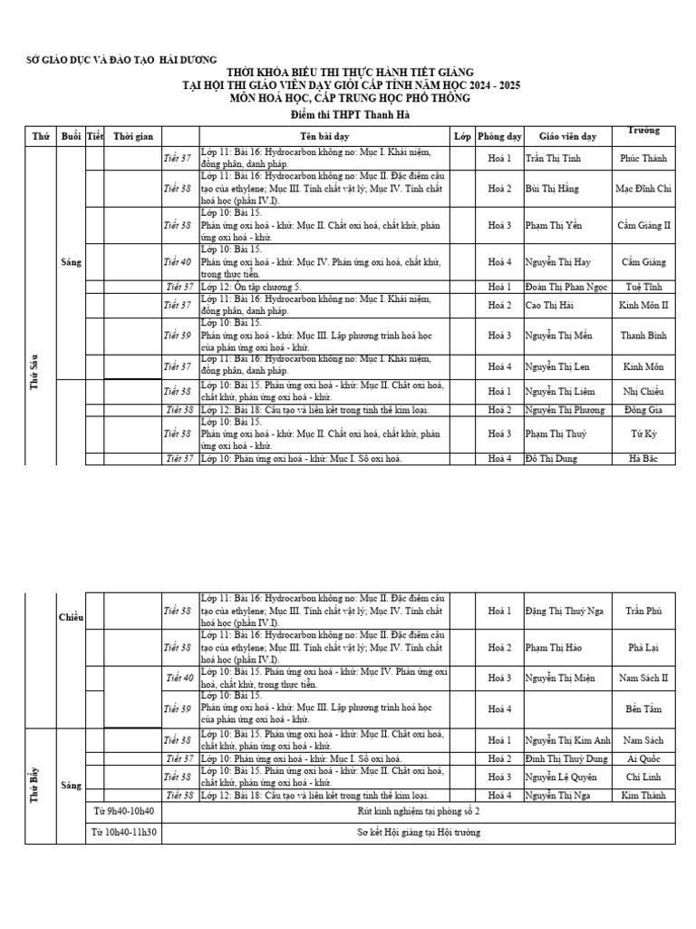 TKB HỘI THI GVDG CẤP TỈNH CỤM THANH HÀ - BẢN CHÍNH THỨC | PDF