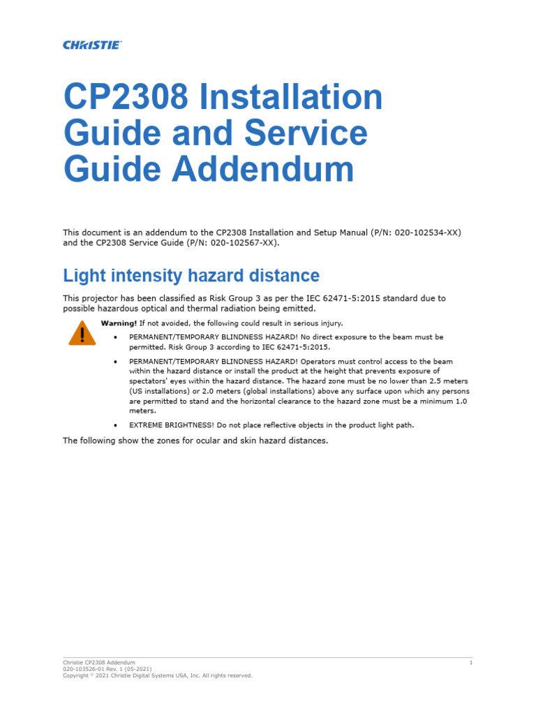 020 103526 01 Christie Lit Addendum cp2308 Inst | PDF | Light | Optics