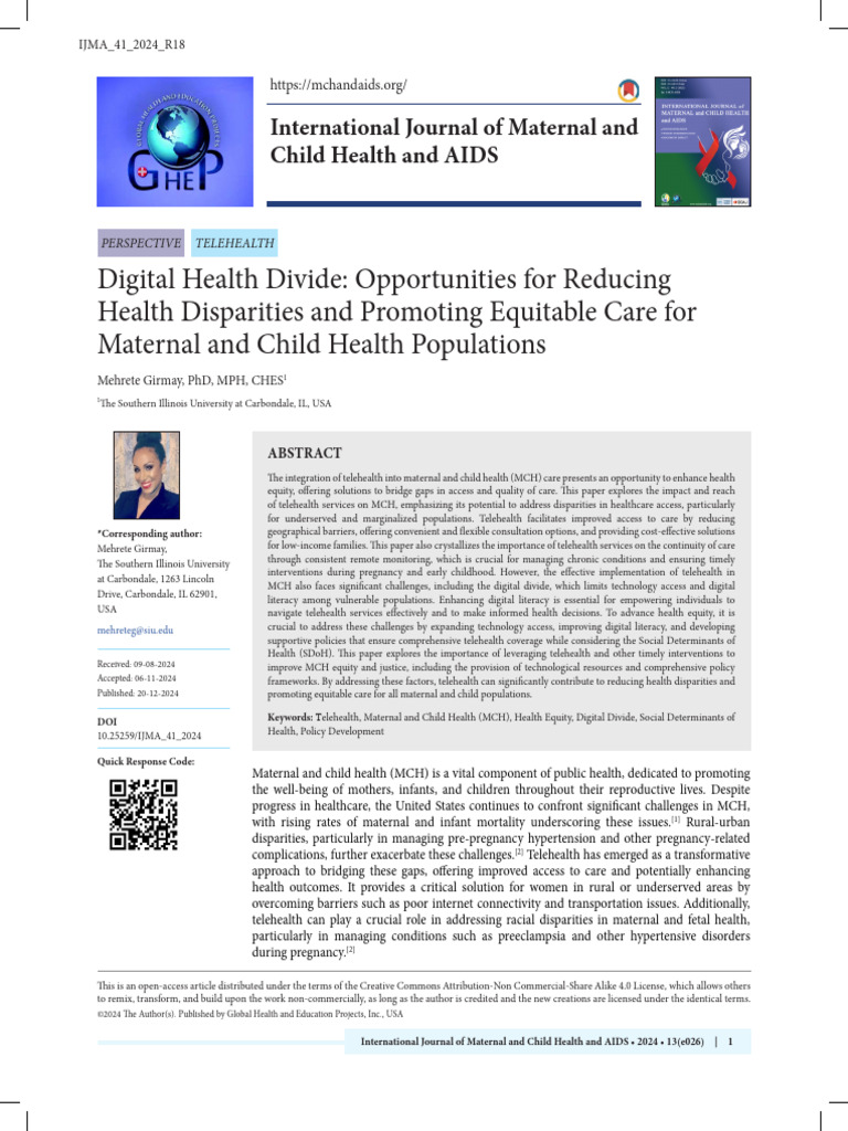Digital Health Divide | PDF | Health Equity | Maternal Death