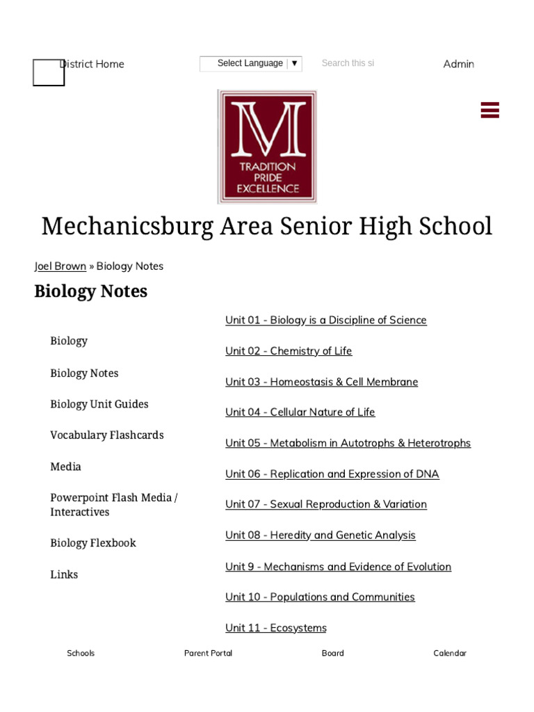Biology Notes - Joel Brown - Mechanicsburg Area Senior High School | PDF