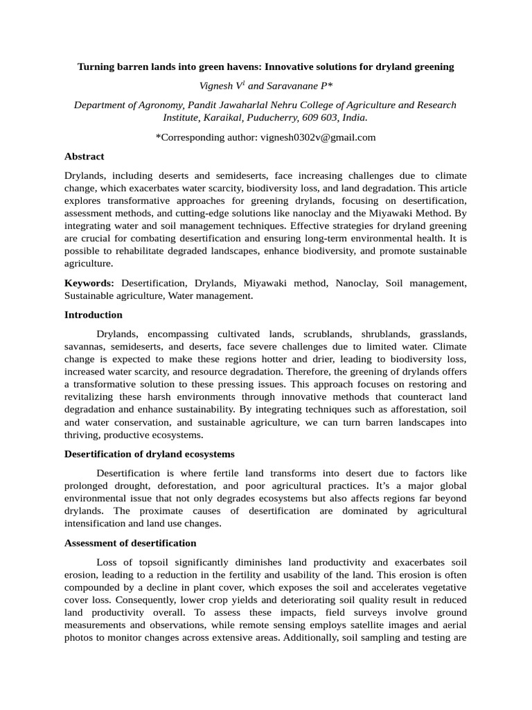 Greening of Dryland Popular - Vignesh V 1081 | PDF | Agriculture | Soil