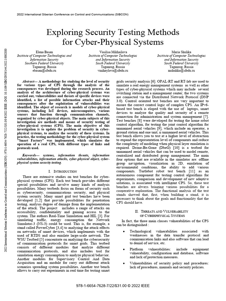 Exploring Security Testing Methods For Cyber-Physical Systems | PDF ...