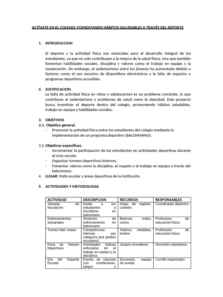 proyecto deportivo... | PDF | Deportes